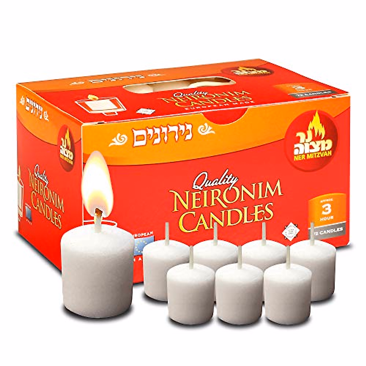 3 Hour Neironim Candles - Shabbat Neronim and Votive Wax Candle - 72 Count - by Ner Mitzvah.