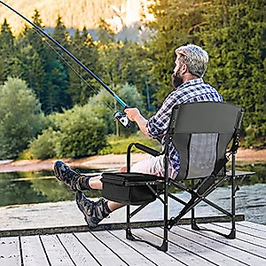 COSTWAY Folding Camping Chair, Heavy-Duty Director Chair Supports 400lbs for Adults with Side Table, Cooler Bag, Storage, Strap, Portable Makeup Chair Suitable for Fishing Picnic, Black