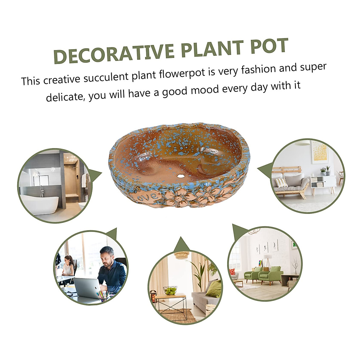 YARNOW 1pc Love with Office for Porcelain Cactus Planters Simple Bonsai Drainage Flowerpot Floral Shallow Glazed Adornment Garden Large Ceramic Vintage Gift Chic Style Succulent Hole