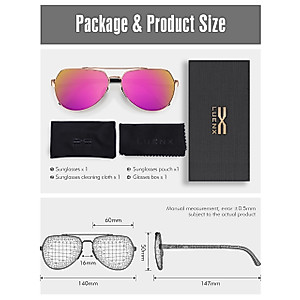 LUENX Women Aviator Sunglasses Polarized Shades Flexible Spring Hinge - Rose red Mirror Lens Rose Gold Metal Frame 60mm