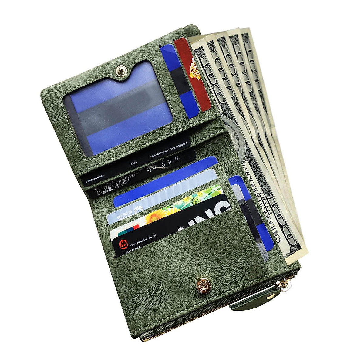 AOXONEL Women's Rfid Small Bifold Leather Wallet Ladies Mini Zipper Coin Purse id card Pocket,Slim Compact Thin (GreenI)