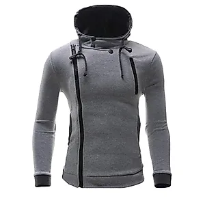jin＆Co Men's Pullover Sweatshirts Autumn Winter Zipper Button Slim Fit Casual Hooded Pullover Tops Blouse Coat Gray