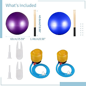 Joyibay Cardio Drumming Equipment Set, 26’’ Fitness Balance Ball with Pump & 3.2oz Cardio Drumming Sticks, 2Pcs Aerobic Exercise Balls for Workouts, Stability, Pilates, Yoga, Pregnancy Gymnastics