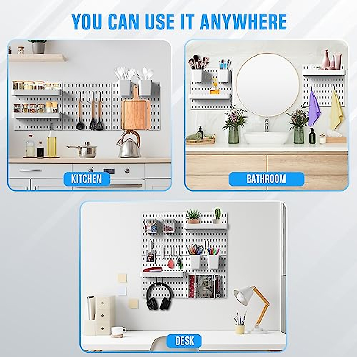 BeyondNovelties Pegboard Wall Organizer, Peg Board set Containing Pegboard x4 and 16 Accessories, Peg Boards for Walls, Office Wall Organizer, Keys Holder on Wall, Office Storage, 22"x22"