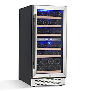 Garvee Wine Fridge, Wine Cooler Dual Zone 28 Bottles with Glass Door, Adjustable Shelves, Digital Temperature Control for Red, White and Champagne, Freestanding/Built-in