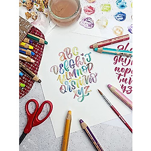 STABILO Multi-talented Pencil woody 3-in-1 - Pastel Box of 5 - Pink, Orange, Yellow, Cyan Blue & Blue + Sharpener