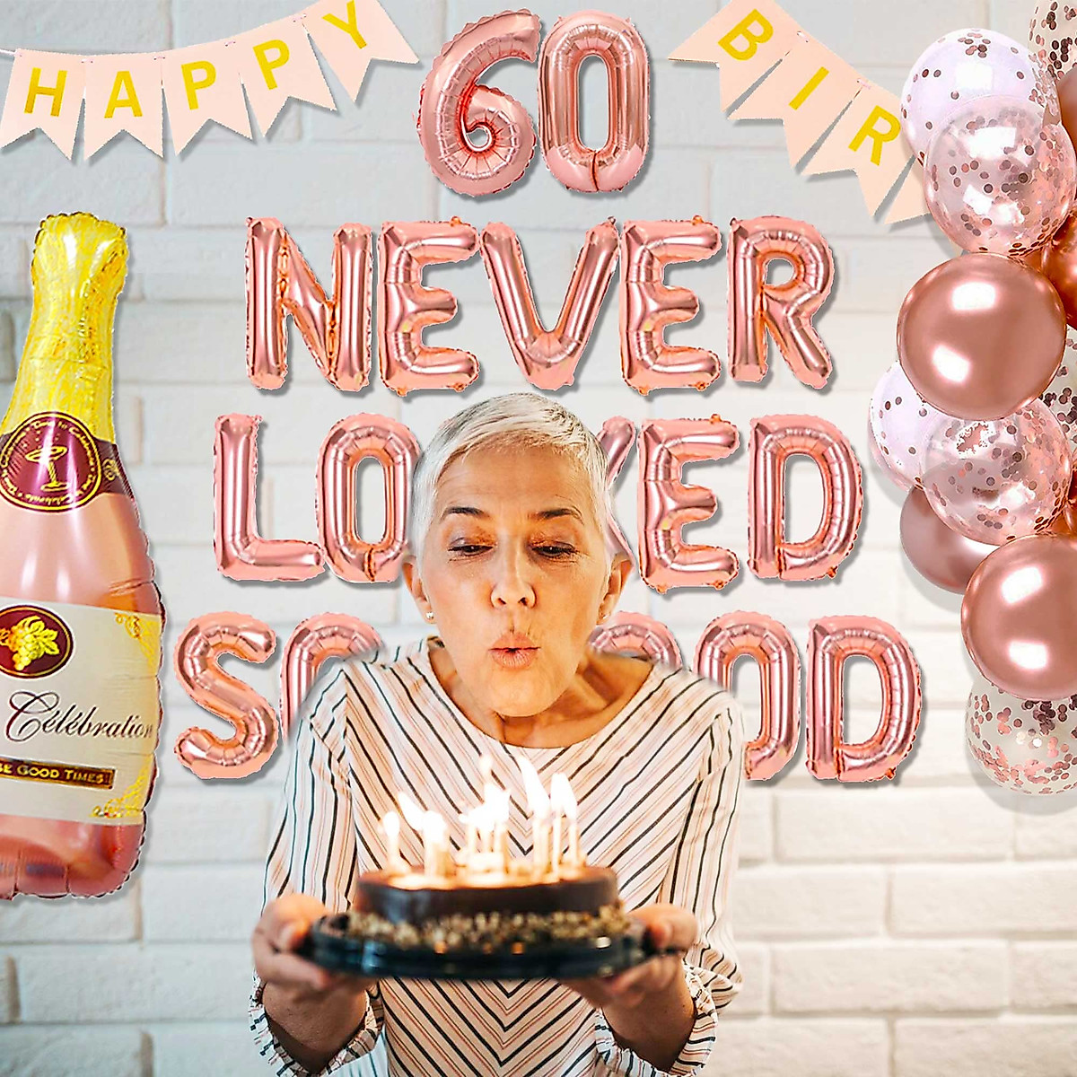 Rose Gold 60 Never Looked So Good Decoration Banner Women Birthday Gift 60th Birthday Decoration 60th Birthday Party Supplies 60th Birthday Gifts for Her