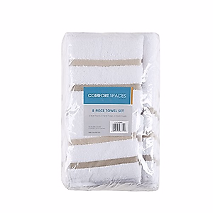 Comfort Spaces Cotton 8 Piece Bath Towel Set Striped Ultra Soft Hotel Quality Quick Dry Absorbent Bathroom Shower Hand Face Washcloths, Multi-Sizes, Zero Twist Taupe 8 Piece