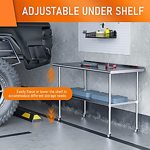 HOCCOT Stainless Steel Prep & Work Table with Adjustable Shelf, with Backsplash and Wheels, Kitchen Island, Commercial Workstations, Utility Table in Kitchen Garage Laundry Room Outdoor BBQ, 24" X 60"