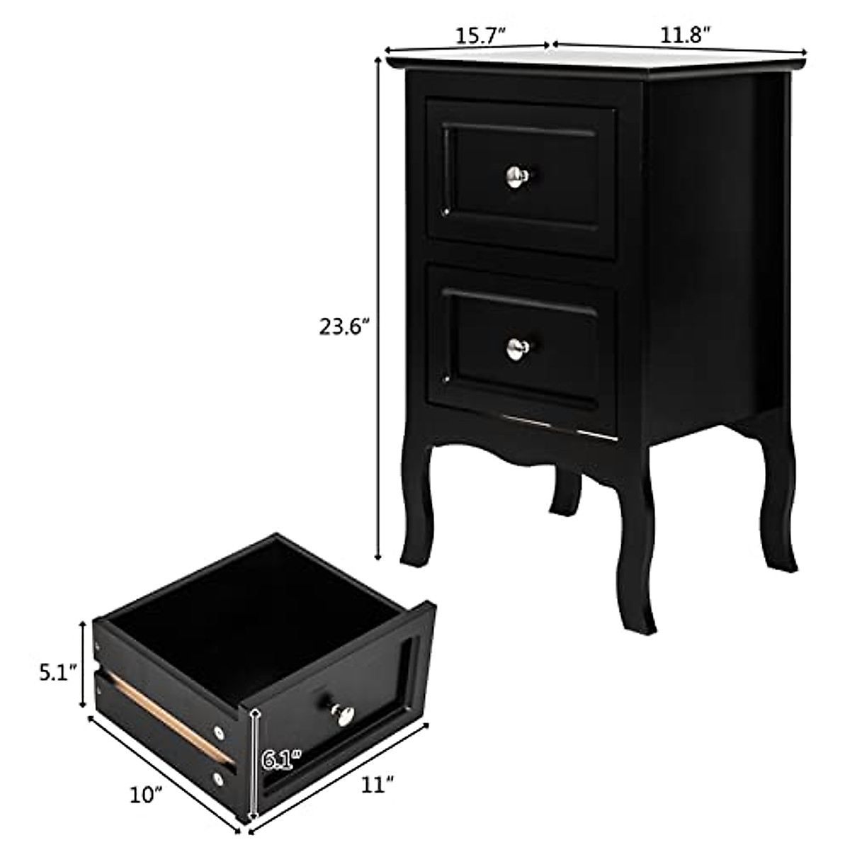 FFNUM Bedside Table Nightstand 2-Tier, Country Style Bedside Cabinet with 2 Drawers for Living Room and Bedroom- (Black) Night Stand