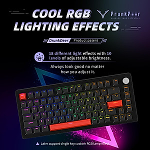 DrunkDeer A75 Mechanical Keyboard Magnetic Switches TKL Gaming Keyboard 82Keys PBT Keycap USE Wired OEM Profile RGB 82 Keys with Knob