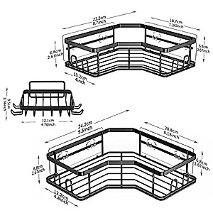 EDVENA Corner Shower Caddy Organizer & Soap Dish Holder Set, 3PCS with Removable Self Adhesive Hooks Shelf Basket Shelves for Shampoo Storage Bathroom Organization Kitchen Accessories Spice Racks