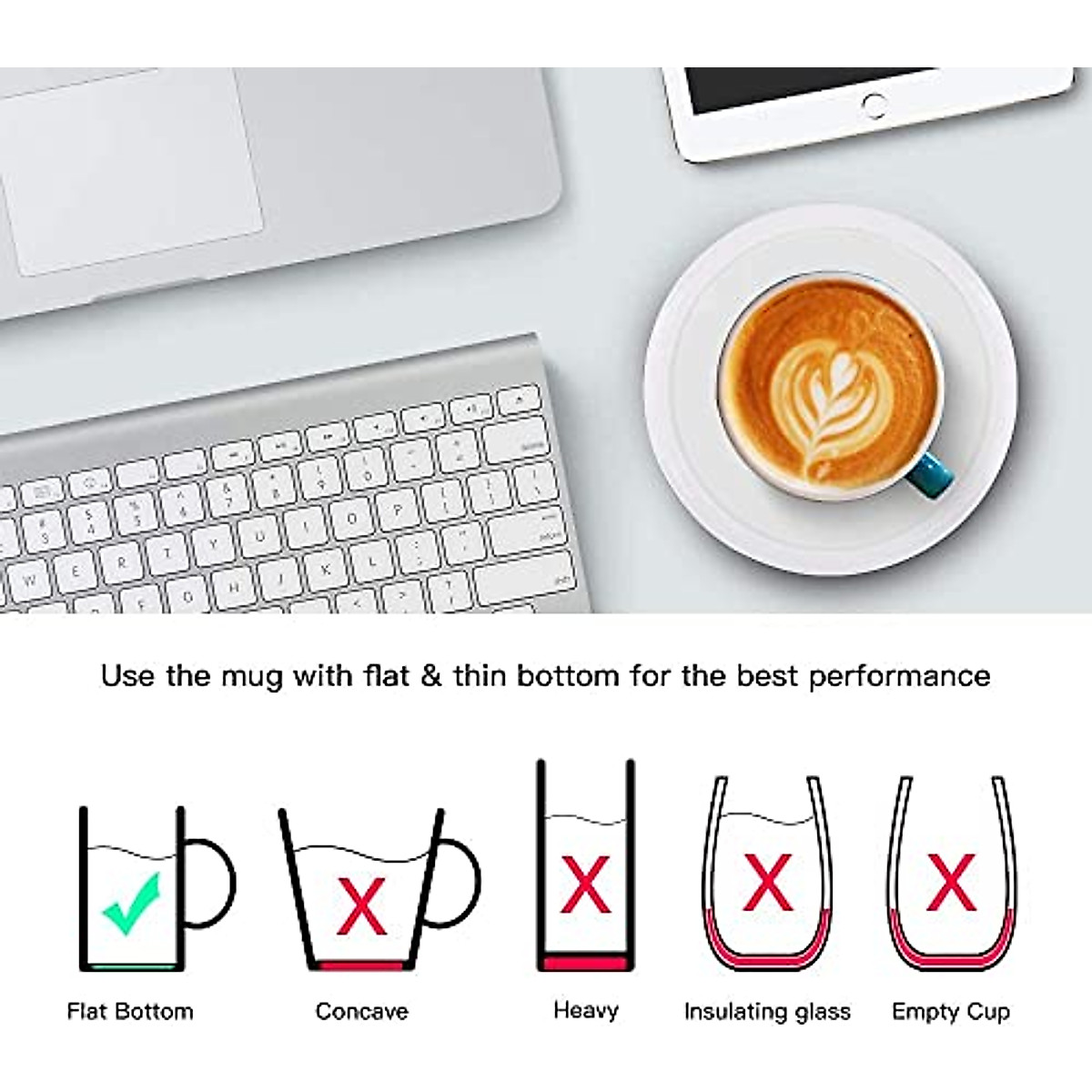 BESTINNKITS White Smart Coffee Auto On/Off Gravity-Induction Mug Office Desk Use, Candle Wax Cup Warmer Heating Plate (Up to 131F/55C), Middle…