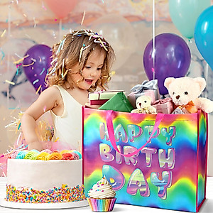 Kajaia Gift Bags, 4 Pcs Extra Large Birthday Party Favor Supplies, Non Woven Fabric, Reusable, Colorful Designs, 16 x 20 Inch, for Baby Shower, Kids, Events