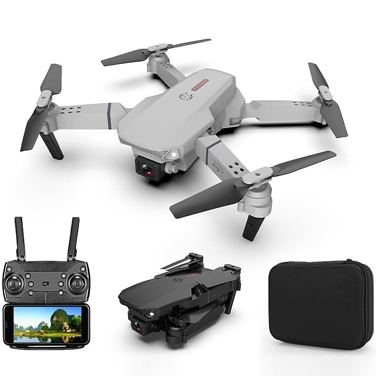 E88 Pro Drone with dual 4k camera, Kids/Beginner, wifi fpv 1080 hd, Dual foldable RC Quadcopter , Altitude hold, Headless mode, visual positioning, auto return, mobile app control, Black, 360 flip