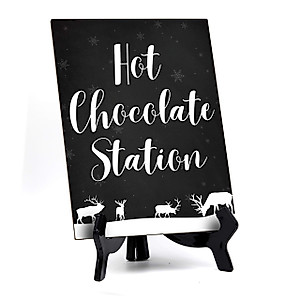 Hot Chocolate Station Table Sign with Easel, Reindeer Design 6 x 8" (Black)