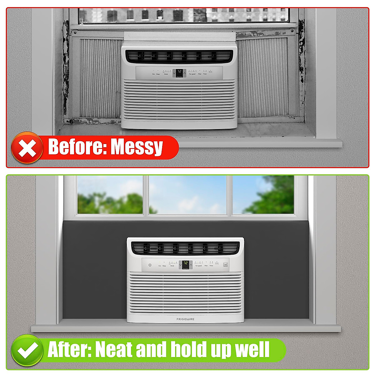 LBG Products Window Air Conditioner Side Panels,48" Extended Width Full Surround AC Foam Panel for Indoor Window AC Units,Summer and Winter Window Seal Cover,Black