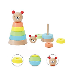 Classic World Wooden Stacking Rings Baby Toy, Montessori Stacking Rings Stacker Rainbow, Bear Tower Wooden Toys for Babies