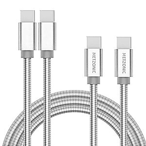 METZONIC USB C Cable 2 Pack, Type C to Type C Metal Braided Fast Charge Cable 6.6 Feet PD 65W Fast Charge Data Sync Transfer Cord