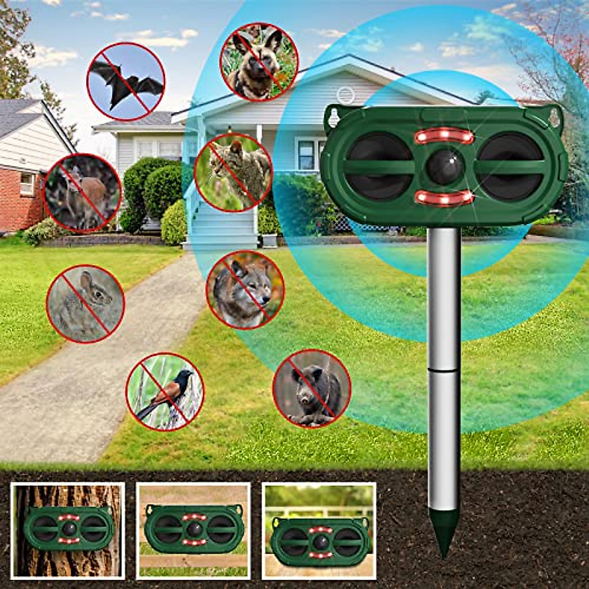 Umila Ultrasonic Solar Animal Repeller, 2022 Upgrade Cat Repellent Outdoor, Squirrel, Deer, Raccoon, Skunk, Rabbit, Dog, Cat, Waterproof with Alarm and LED Flashing Light