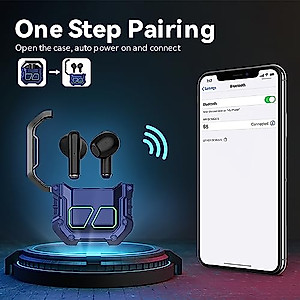 Wireless Earbuds Bluetooth 5.3 Headphones with HiFi Stereo Sound in-Ear Earphones Cool Mecha Earbud Auto Pairing Gaming/Deep Bass Music Mode Headset Built-in Microphone