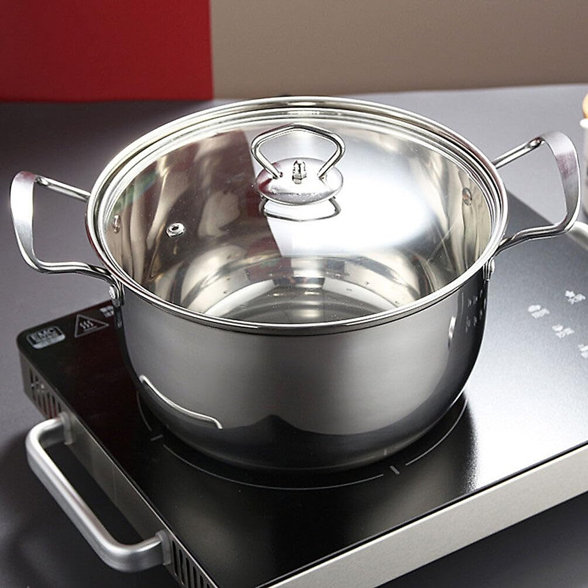 Ciieeo Stainless Steel Stockpot with Glass Lid Multipurpose Stock Pot Heavy Duty Soup Pasta Canning Pot Boiling Stew Induction Pot Nonstick Cooking Pot Sauce Pot 16cm