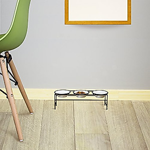 Platinum Pets Triple Diner Feeder with Stainless Steel Cat/Puppy Bowls, .75 cup/6 oz, Pearl White, X-Small