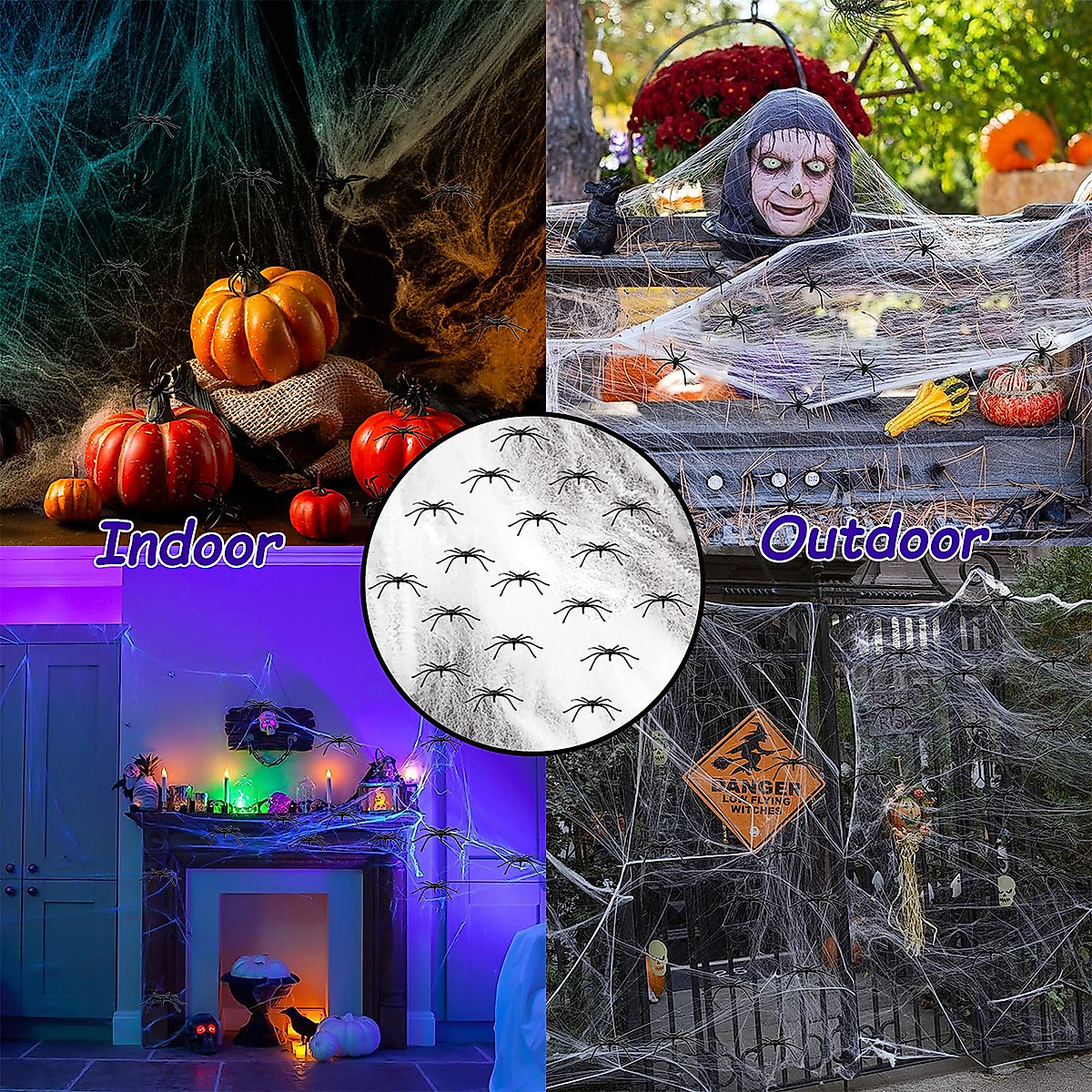 CNSSKJ Spider Webs Halloween Decorations,1000Sqft Spider Webs with 60 Fake Spiders, Stretchable Cobwebs for Indoor/Outdoor Scary Atmosphere, Parties, and Haunted Houses (1)