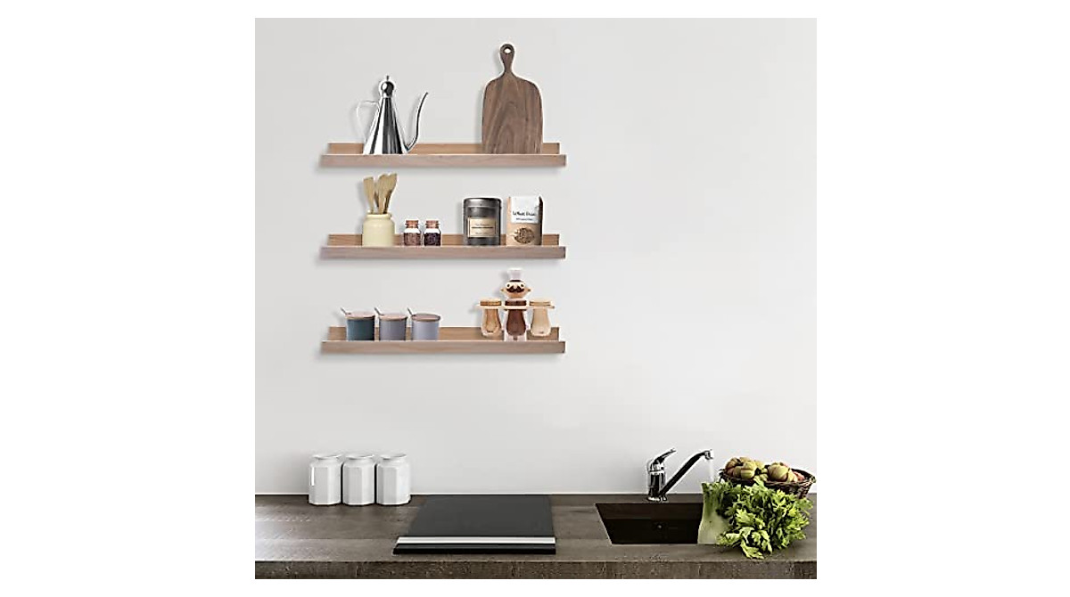 FISHFRUIT 24" Floating Shelves - Natural Wood Set of 3