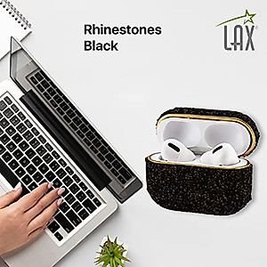LAX Gadgets AirPods Pro Case Cover - Protective Compatible with Apple AirPod Pro - Lightweight Case with Carabiner Key Ring  Easy to Use - Rhinestones Black