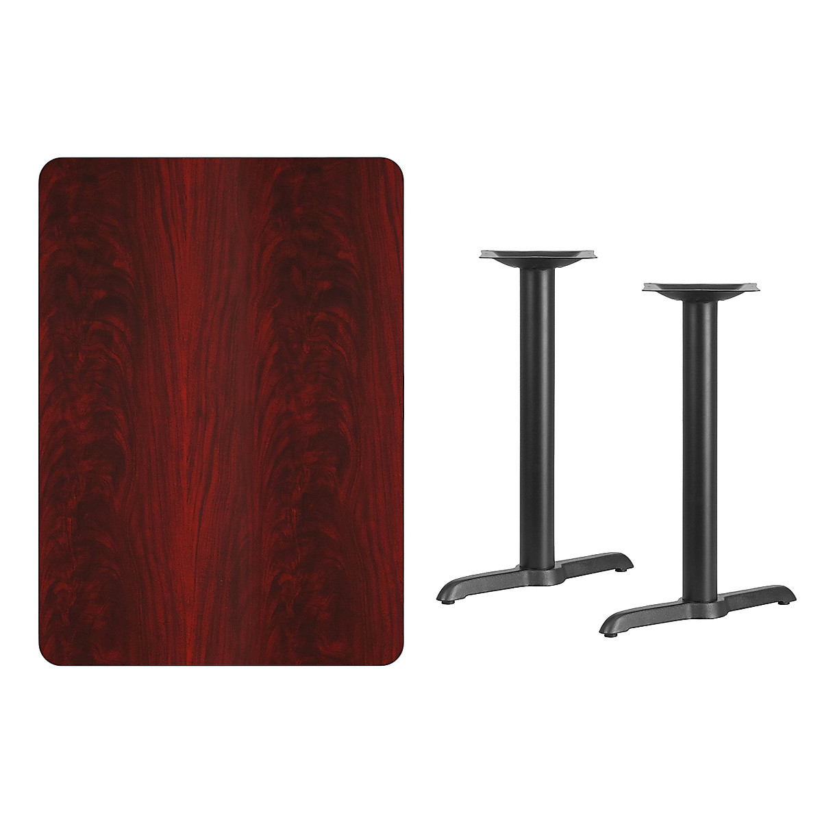 Flash Furniture Graniss 30'' x 42'' Rectangular Mahogany Laminate Table Top with 5'' x 22'' Table Height Bases