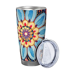 AYCZN Colorful Flower 20 OZ Tumbler Stainless Steel Travel Coffee Mug, Daisy Insulated Water Bottle with Lid and 2 StrawsLeakproof Thermal Cup