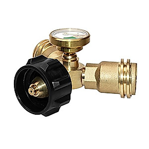 DOZYANT Propane Splitter, Propane Tank Y Splitter Adapter with Gauge, 2 Way LP Gas Adapter Tee Connector for 20lb Propane Tank Cylinder, Work with BBQ Grills, Camping Stoves, Gas Burners, Heater