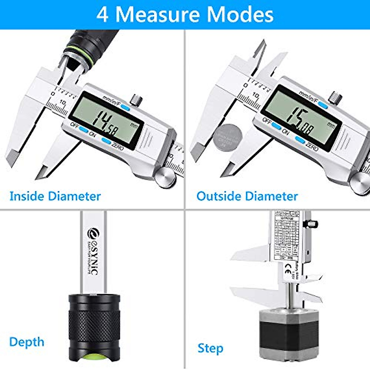 eSynic Digital Vernier Caliper 6 inch/150mm + Feeler Gauge Stainless Steel Electronic Caliper Fractions/Inch/Metric Micrometer Measuring Tool for Length Width Depth Inner Diameter Outer Diameter