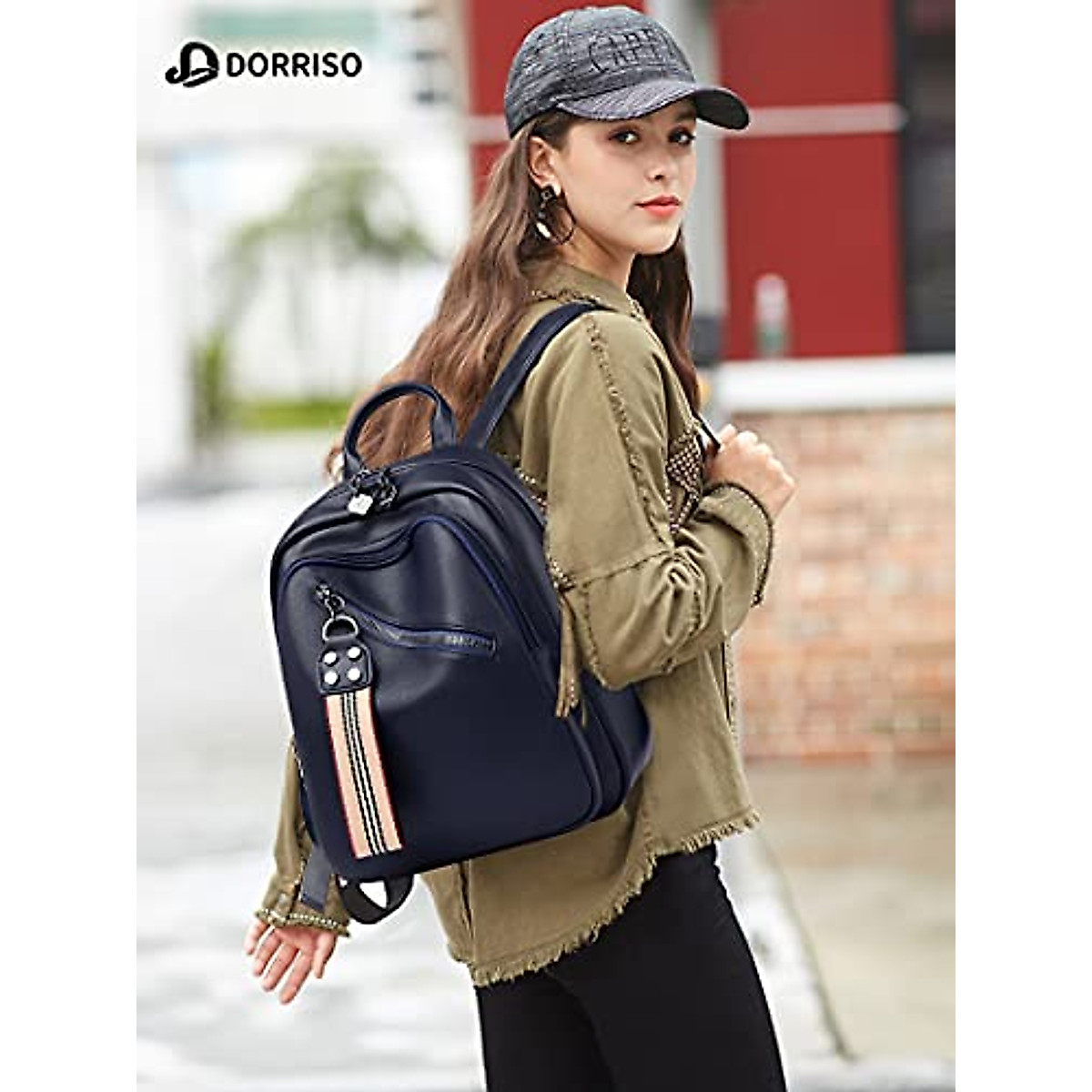 DORRISO Womens Backpack PU Leather Rucksack Ladies Handbag Shoulder Bag Large Capacity Lightweight Casual Travel Daypack Handbag Blue