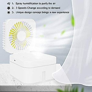 ACTNOW Mini Humidifer Desk Fan With USB, 3 Speed Small Fan with 7 Colors Night Light, Quiet Portable Fan of 4.1' L x 4.1" W x 3.9" H In office, Cooling Air Conditioner Mini Fan for Bedroom (White)