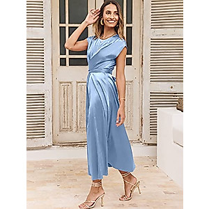 ANRABESS Women's 2023 Formal Dress for Women Summer Maxi Elegant Satin Cocktail Dress Sleeveless Wrap A-Line Flowy Midi Wedding Guest Silk Semi Formal Dress 916qianlan-L