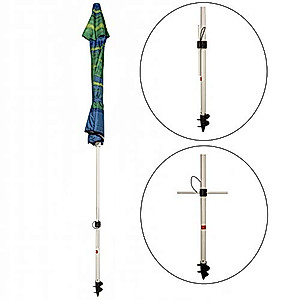 Ogrmar 7FT Beach Umbrella with Sand Anchor & Carry Bag, Portable Outdoor Windproof Sun Umbrella Sun 50+ Protection Umbrella with Push Button Tilt & Air Vent (Green Stripe)