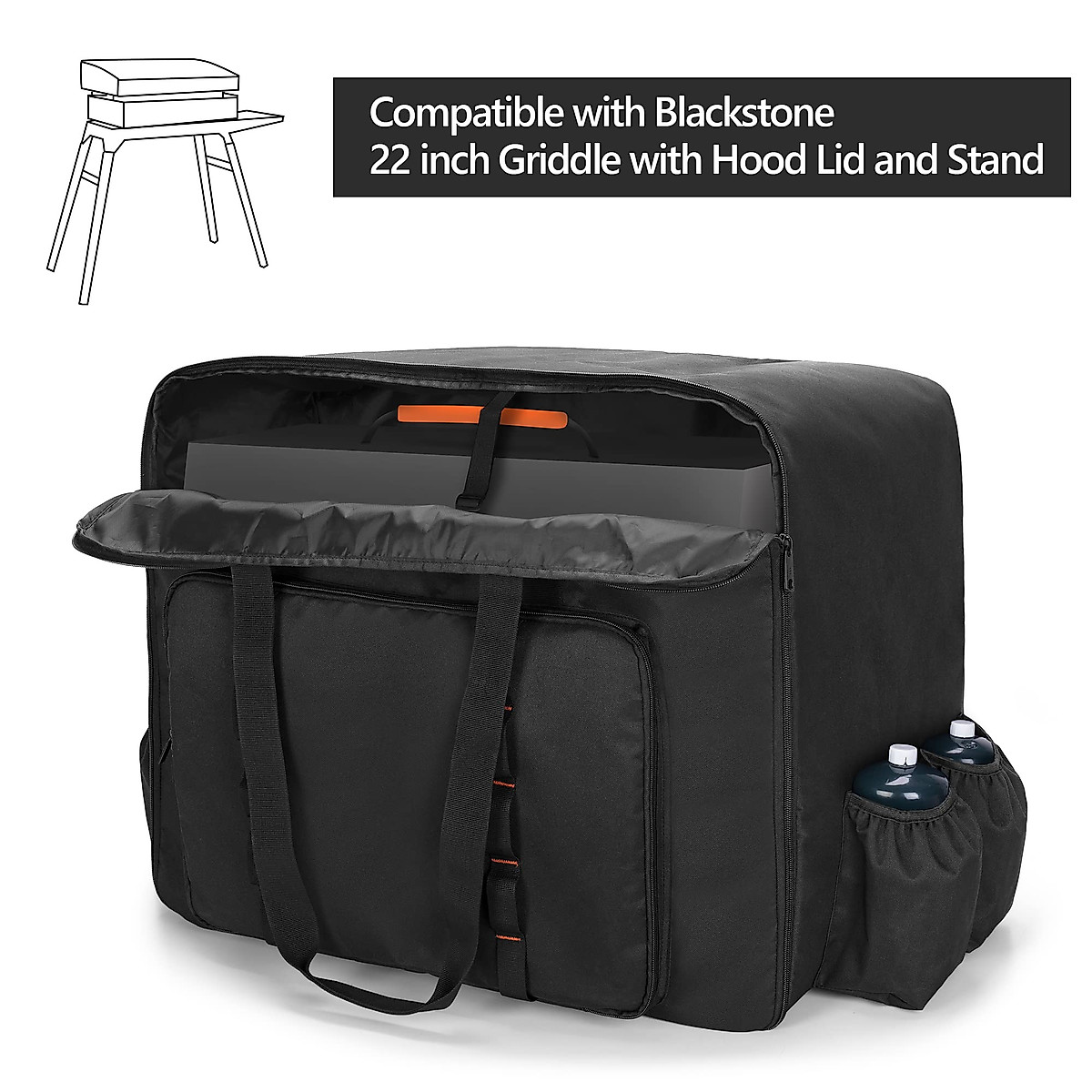 HODRANT Griddle Carry Bag Compatible with Blackstone 22 Inch Tabletop Griddle with Hood Lid and Stand, 22 In Portable Grill Cover for Outdoor Tabletop Griddle Storage, for Camping & Travel, Bag Only