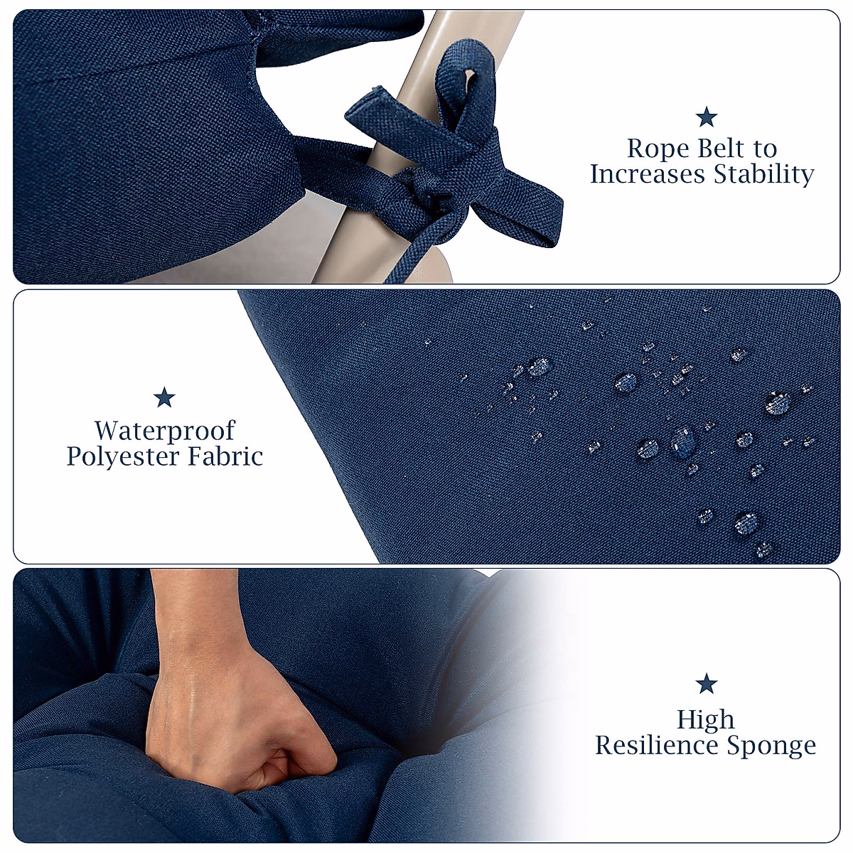 Giantex Tufted Outdoor Patio Chair Cushion 4.5", High Back Chair Cushion with 4 String Ties, Patio Seat Cushion for Swing Bench Wicker Seat Chair (Navy)