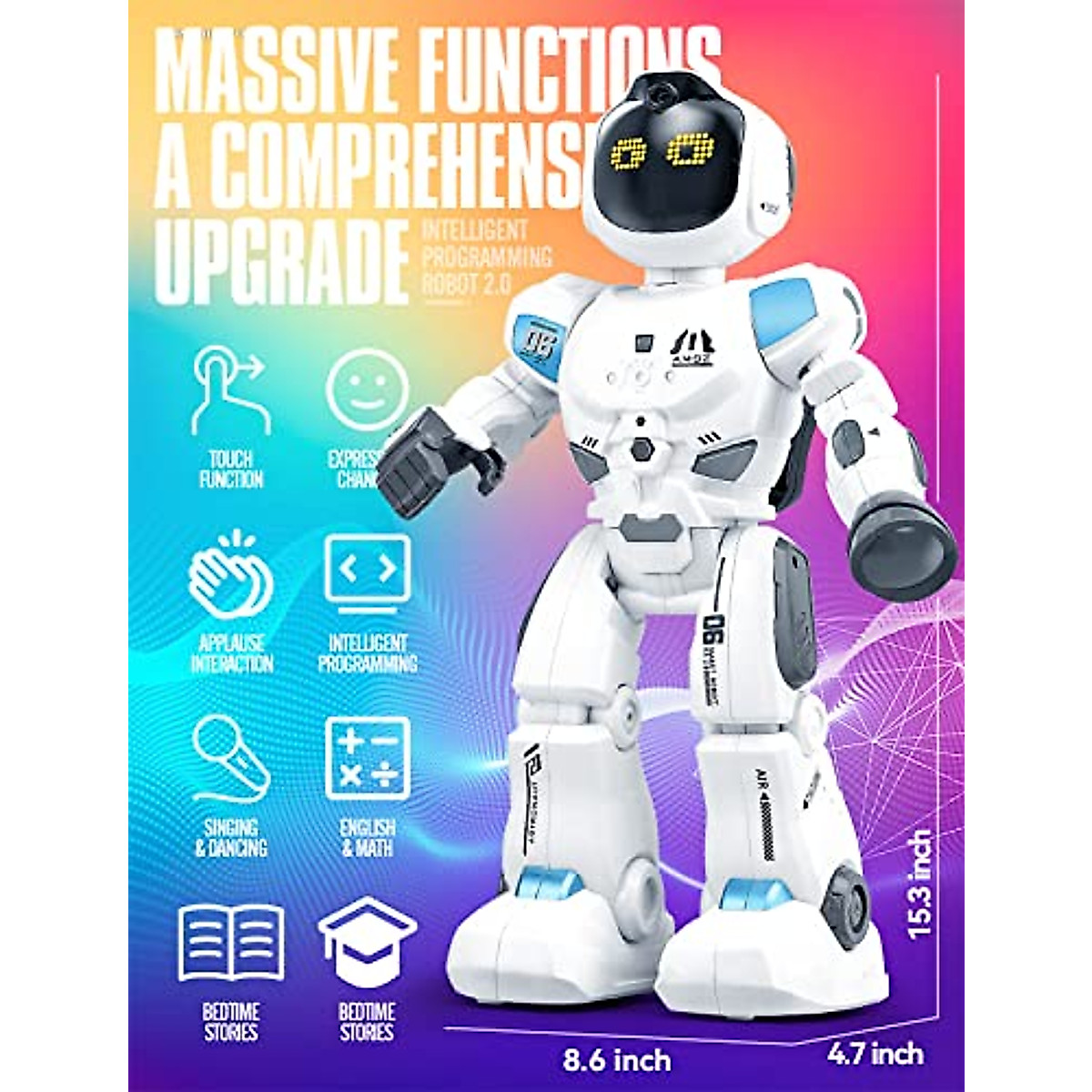 Large Smart Emo Robot Toys for Kids 5-7,Gesture Sensing Programmable Interactive Remote Control Robots for 8-12 with LED Eye Express for Boys 4-9 Years Old Birthday Gifts