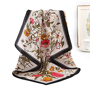 CHLINS 27 Inches Silk Feeling Square Head Scarf - 4 Pcs Satin Square Head Scarves for Women Hair Bandanas Head Kerchief Sleeping Wrap Neckerchief(Black+Grey+Coffee+Green)