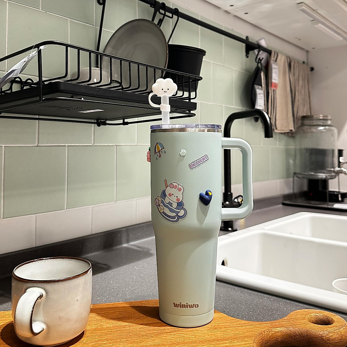 winiwo 40 oz Tumbler with Handle and Straw, D.I.Y Gift for Her, Stainless Steel Travel Mug, Iced Tea or Coffee, Insulated Tumbler with Stickers, Keeps Beverages Cold Up to 24 Hours