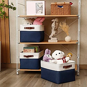 Storage Baskets for Organizing Fabric Baskets for Shelves, Closets, Laundry, Nursery, Decorative Baskets for Gifts Empty (15 x 11 x 9.5 IN - 3Pack, White & Blue)