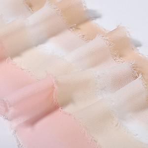 Pink & Cream Chiffon Ribbon for Gift Wrapping, 1.5 Inch × 8 Yards Pink Ribbon for Wedding Party Decorations, Flower Bouquet Wrapping Pink Bows Making（4 Rolls ）