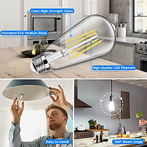 4-Pack Vintage E26 LED Edison Bulbs 100W Equivalent 1400LM High Brightness 8W ST58 LED Filament Light Bulbs 5000K Daylight White Medium Base CRI90+ Antique Clear Glass for Home Kitchen, Non-dimmable