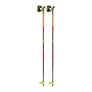LEKI Mezza Race Aluminum Lightweight Ski Poles for Ski Mountaineering & Backcountry Skiing - Bright Red-Black-Neonyellow - 125 cm