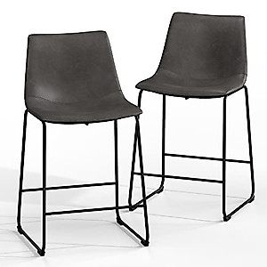 NicBex Retro Bar Stools Crazy-Horse Leather with Metal Legs Barstools, Lounge Kitchen Island Counter Stools, Set of 2, (Grey Color) (A-GE17019-USSU014)
