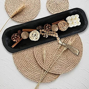 Wooden Dough Bowls Decorative，Rustic Bread Long Bowls Decor Wood Tray, Hand Carved For Table Centerpiece Decor, Home Decor (20 * 6 * 2 inch Black)