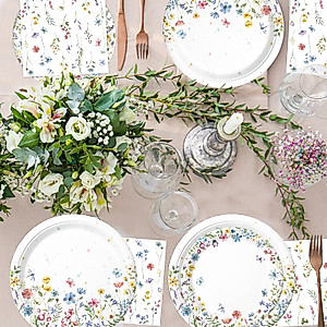 LINHAXM 168PCS Wildflower Party Decorations Spring Floral Baby Shower Birthday Decorations Include Plates, Cups, Napkins, Cutlery for Wildflower Baby Shower Tea Decorations, Serve 24